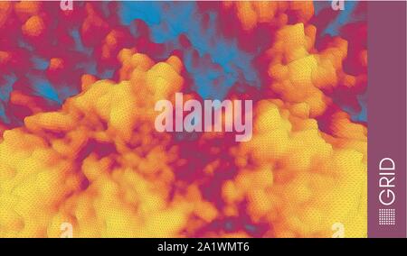 Fire and smoke. Mosaic. 3d perspective grid background texture ...