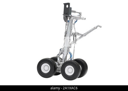 Closeup rubber wheels and chassis of commercial airline. Passenger ...