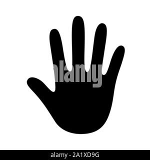 Human palm outline, stylized handprint trace. Black and white line art ...