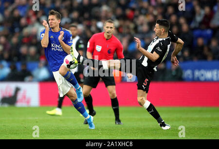 Newcastle United's Fabian Schar (right) tackles Wolverhampton Wanderers ...