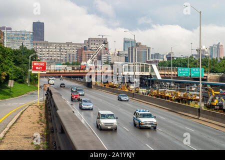 Chicago Eisenhower Expressway Illinois skyline street overview USA ...