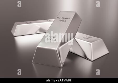 Shiny platinum ingot or bar over white background - precious metal or money investment concept ...