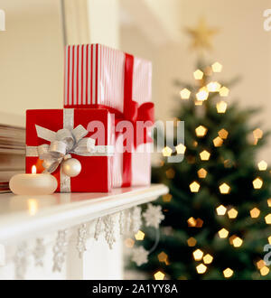 Christmas Interior home decor gifts new year tree Stock Photo - Alamy