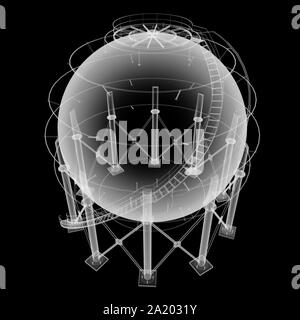 Round oil or gas tank. X-ray render isolated on black background. 3D ...