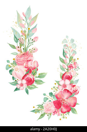 Pink floral botanical flower bouquet. Watercolor background ...
