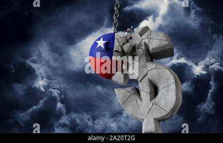 Chile flag ball smashing a USA dollar currency symbol. 3D Render Stock ...