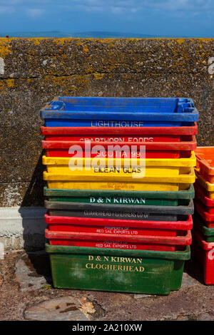 Fish boxes in Fahamore Harbour, Co, Kerry, Ireland Stock Photo - Alamy