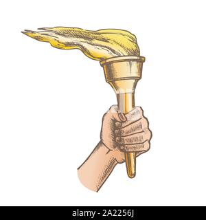Torch Hand Holding Burning Stick Retro Vector Stock Vector Image & Art ...