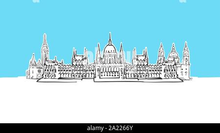 Budapest, Hungary famous Travel Sketch. Lineart drawing by hand Stock ...