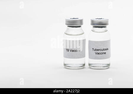 Medical concept showing medical 2 medical vials reading TB Vaccine and ...
