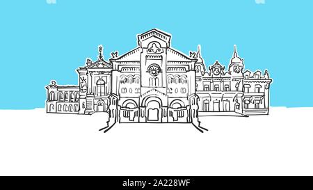 Monaco famous landmark sketch. Lineart drawing by hand. Greeting card ...