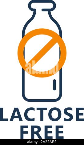 Lactose free sign, icon, logo. Round badge with milk bottle crossed out ...