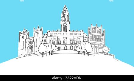 Porto skyline, outline. Vector drawing of skyline, outline, Portugal ...