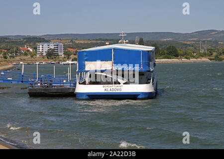 Tourist boat called Derdapturist Kladovo docked on a loading pier on ...