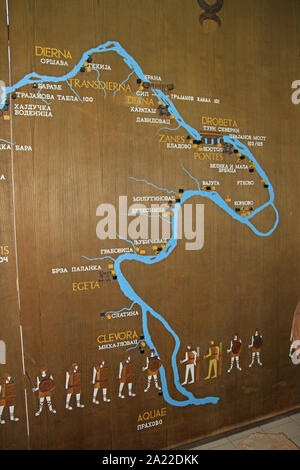Ancient Roman map of the Danube River, translated in Serbian Cyrillic ...