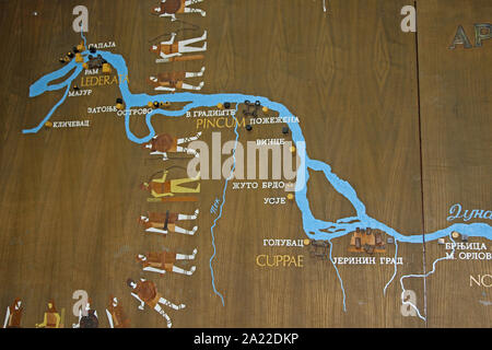 Ancient Roman map of the Danube River, translated in Serbian Cyrillic ...