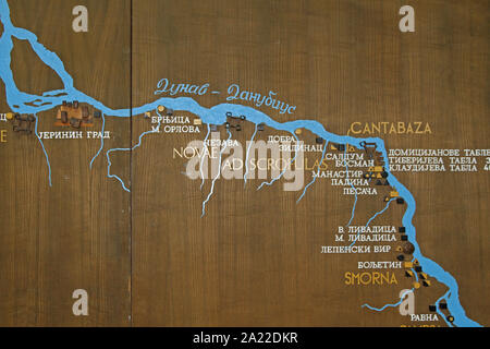 Ancient Roman map of the Danube River, translated in Serbian Cyrillic ...
