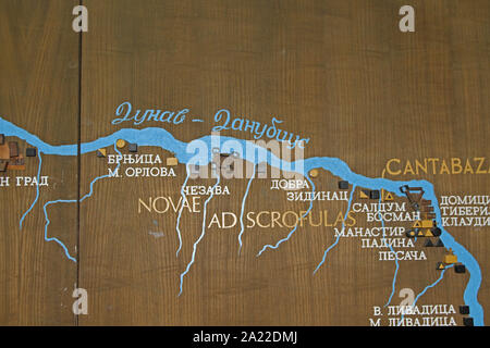 Ancient Roman map of the Danube River, translated in Serbian Cyrillic ...