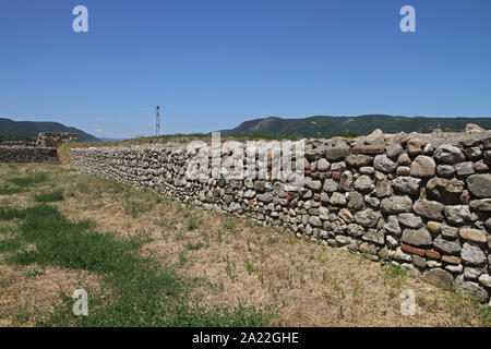 Walls inside the Diana Roman Castrum Fortress, cliffs of the Djerdap ...