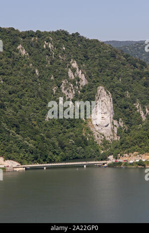 The rock relief outcrop sculpture of the face of Decebalus, Decebalus ...