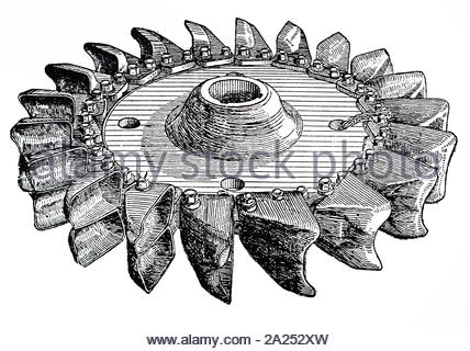A Pelton wheel a water impulse turbine. Invented by Lester Allan Stock ...