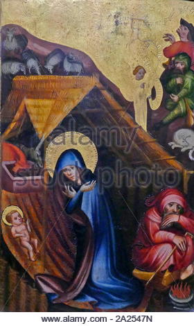 Franco-Flemish painted 'Annunciation and Nativity' altarpiece panel ...