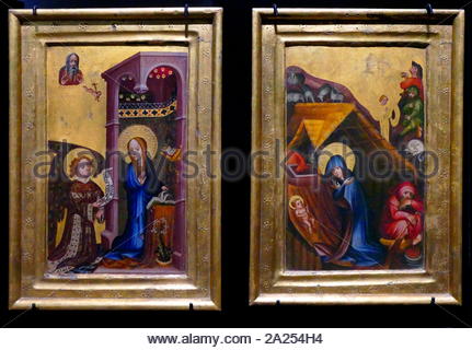Franco-Flemish painted 'Annunciation and Nativity' altarpiece panel ...