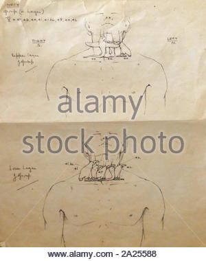 Handwritten notes and drawings by Howard Carter, at his home, whilst he ...