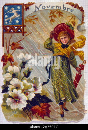 Calendar illustration representing October. French chromolithograph ...