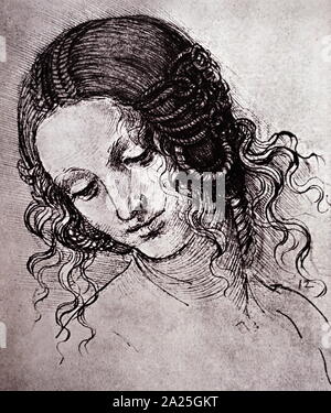 Sketch titled 'Head of Leda' by Leonardo da Vinci. Leonardo di ser ...