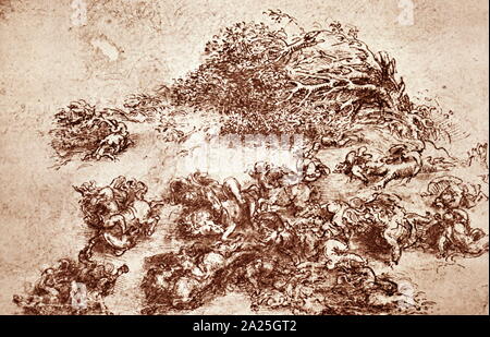 Sketch titled 'Deluge' by Leonardo da Vinci. Leonardo di ser Piero da ...