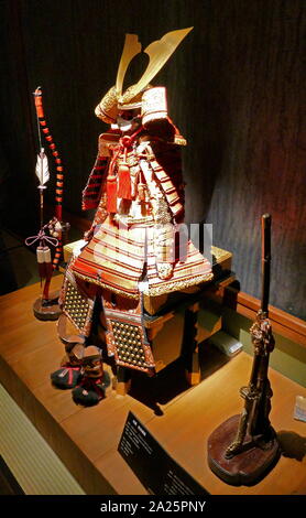 20th century Japanese samurai armour. Showing helmet and full tunic ...