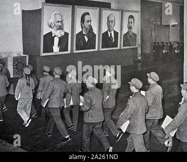 Portraits of Karl Marx, Friederich Engels, Vladimir Lenin and Joseph ...