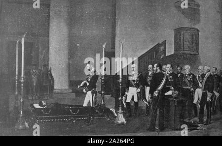 King Amadeo I, of Spain, before the corpse of General Prim (January 2 ...