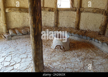 Reconstruction of the interior of the ancient dwelling, archaeological ...