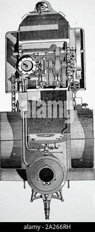 An engraving depicting a plan of French traction engine with a vertical ...