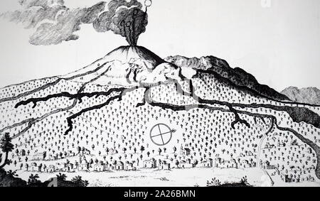 An engraving depicting the eruption of Mount Vesuvius, a Somma ...
