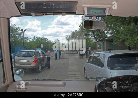 Toll gate at border crossing between Zambia and Zimbabwe, View inside a ...