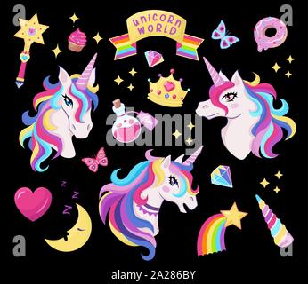 Sweet donut and unicorn horn print design with slogan. Vector ...