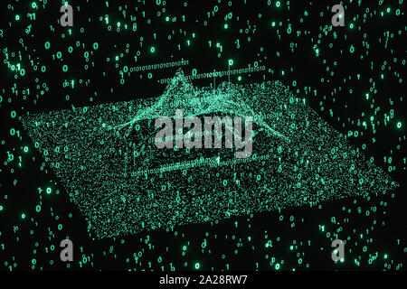 Glowing binary digit with dark background, 3d rendering. Computer ...