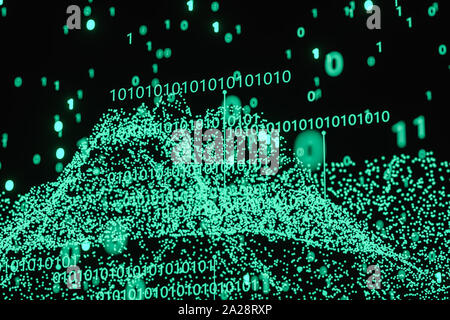 Glowing binary digit with dark background, 3d rendering. Computer ...