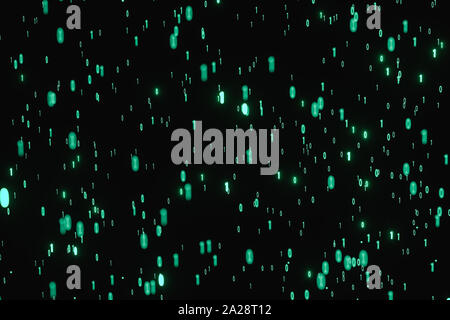 Glowing binary digit with dark background, 3d rendering. Computer ...