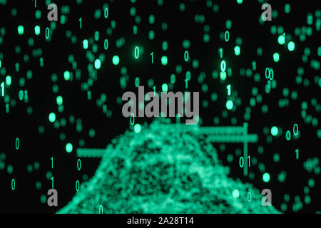 Glowing binary digit with dark background, 3d rendering. Computer ...