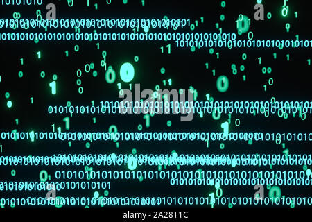 Glowing binary digit with dark background, 3d rendering. Computer ...