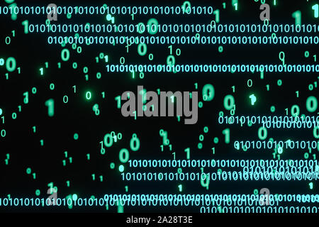 Glowing binary digit with dark background, 3d rendering. Computer ...