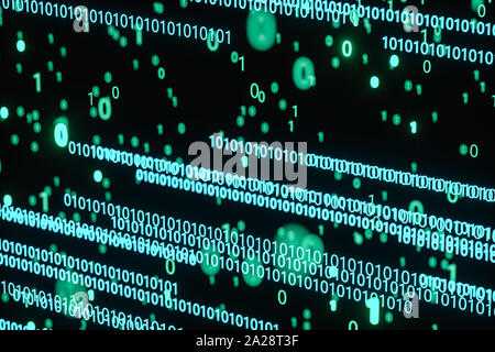 Glowing binary digit with dark background, 3d rendering. Computer ...