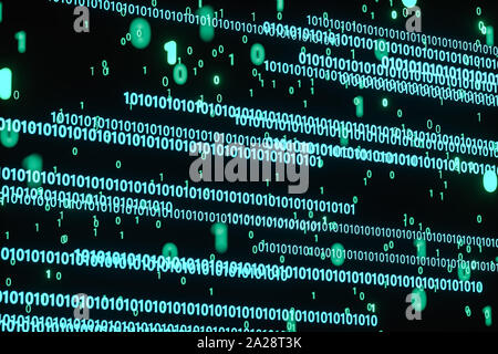 Glowing binary digit with dark background, 3d rendering. Computer ...