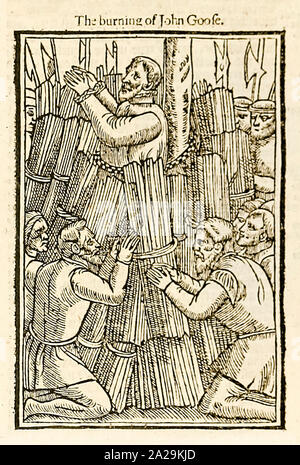 Foxe's Book of Martyrs. A woodcut illustration depicting the execution ...