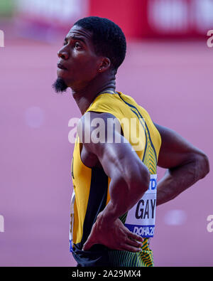 October 1, 2019: Demish Gaye of Jamaica competing in the 400 meter for ...