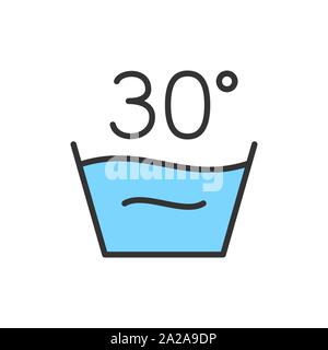 Wash at 30 degree icon. Water temperature 30C. Wash temperature 30 ...